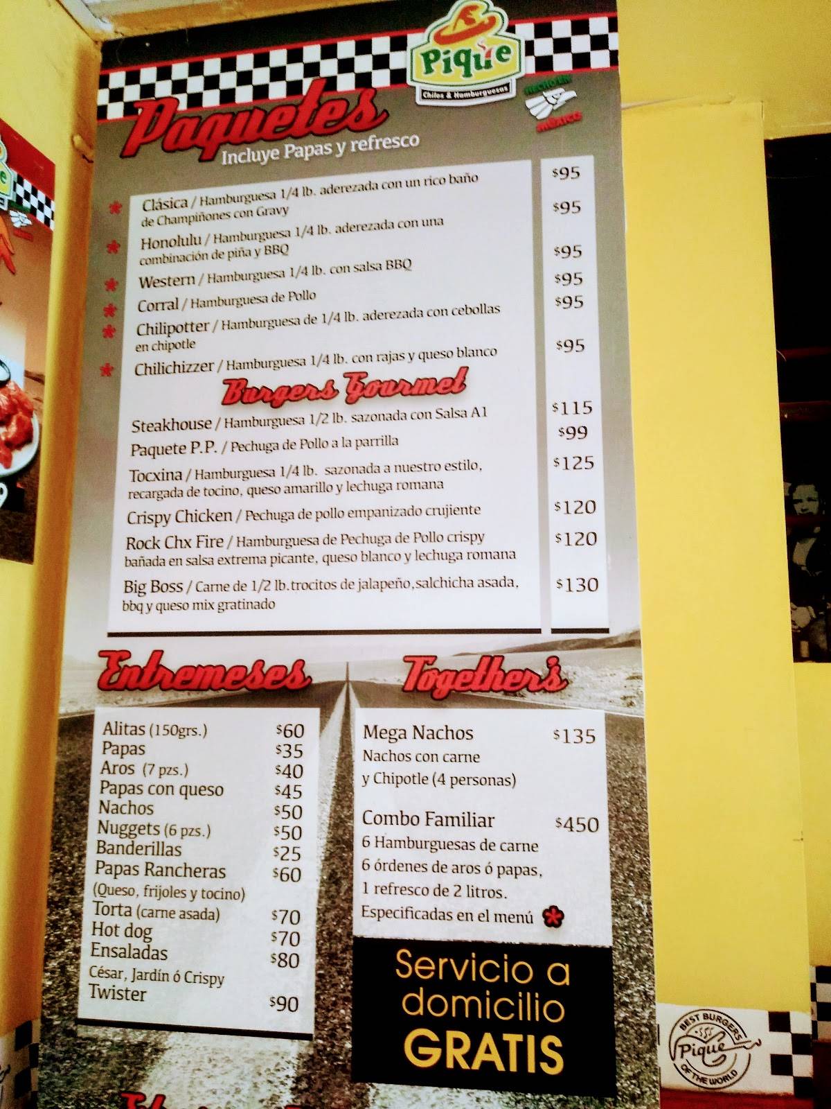 Carta del restaurante Piqué Chiles y Hamburguesas, Ciudad Juarez, Calle ...