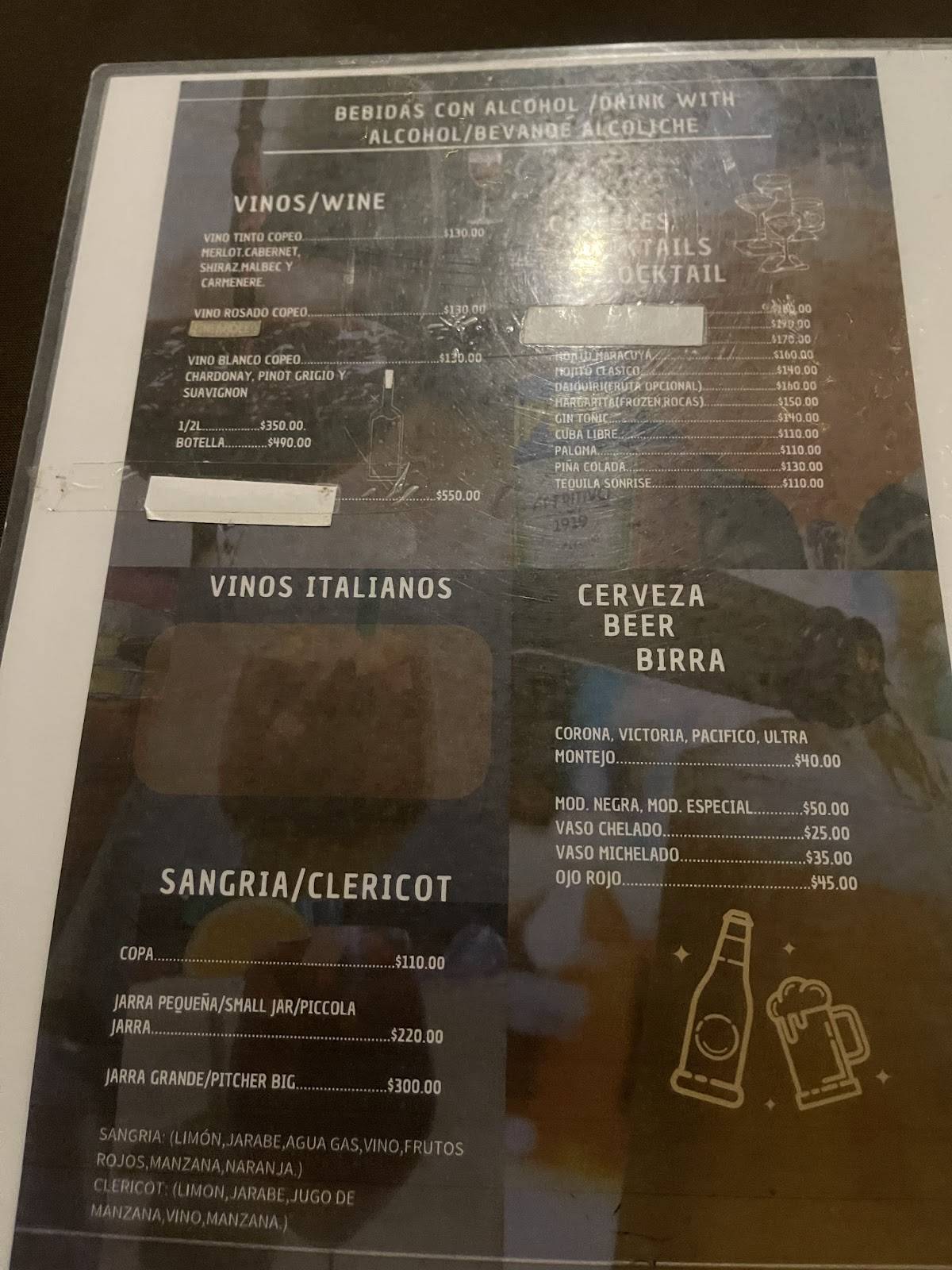 Carta de Pizzería il nonno, Bacalar