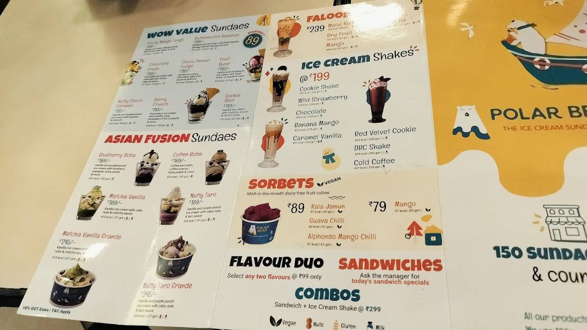 Menu at Polar Bear Ice Cream Sundaes - Vijaya Bank Layout, Bengaluru