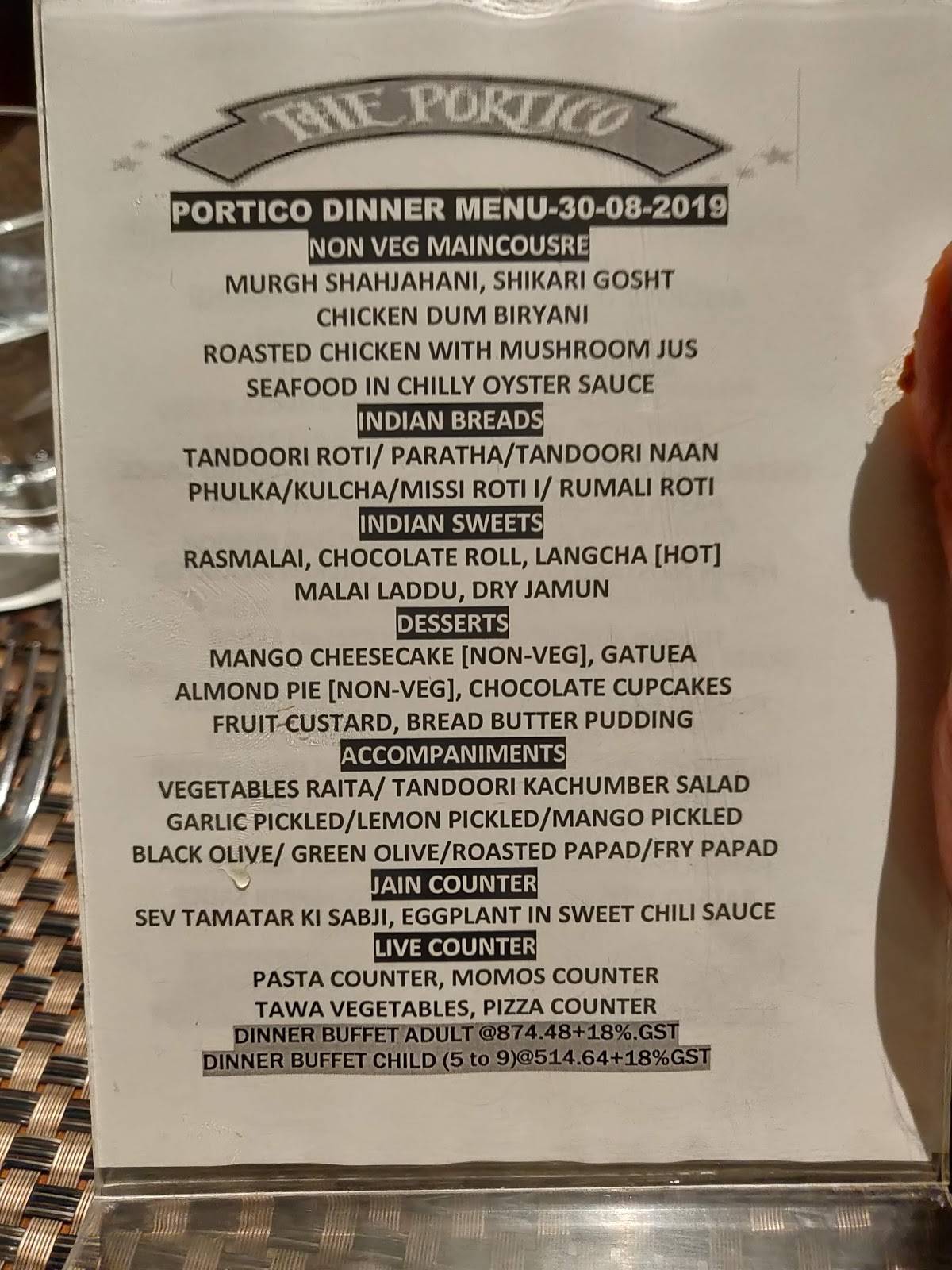 Menu at Portico Restaurant - Sayaji, Pune, Pune, 135/136 Ground Floor