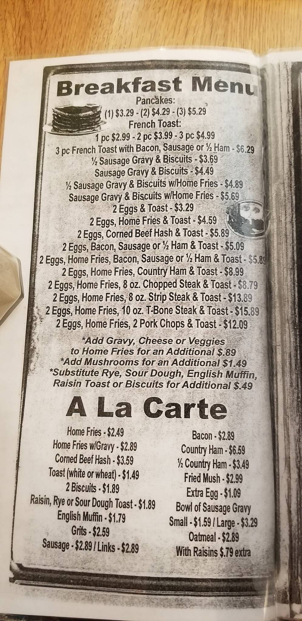 Menu at Portside Cafe, Lockbourne