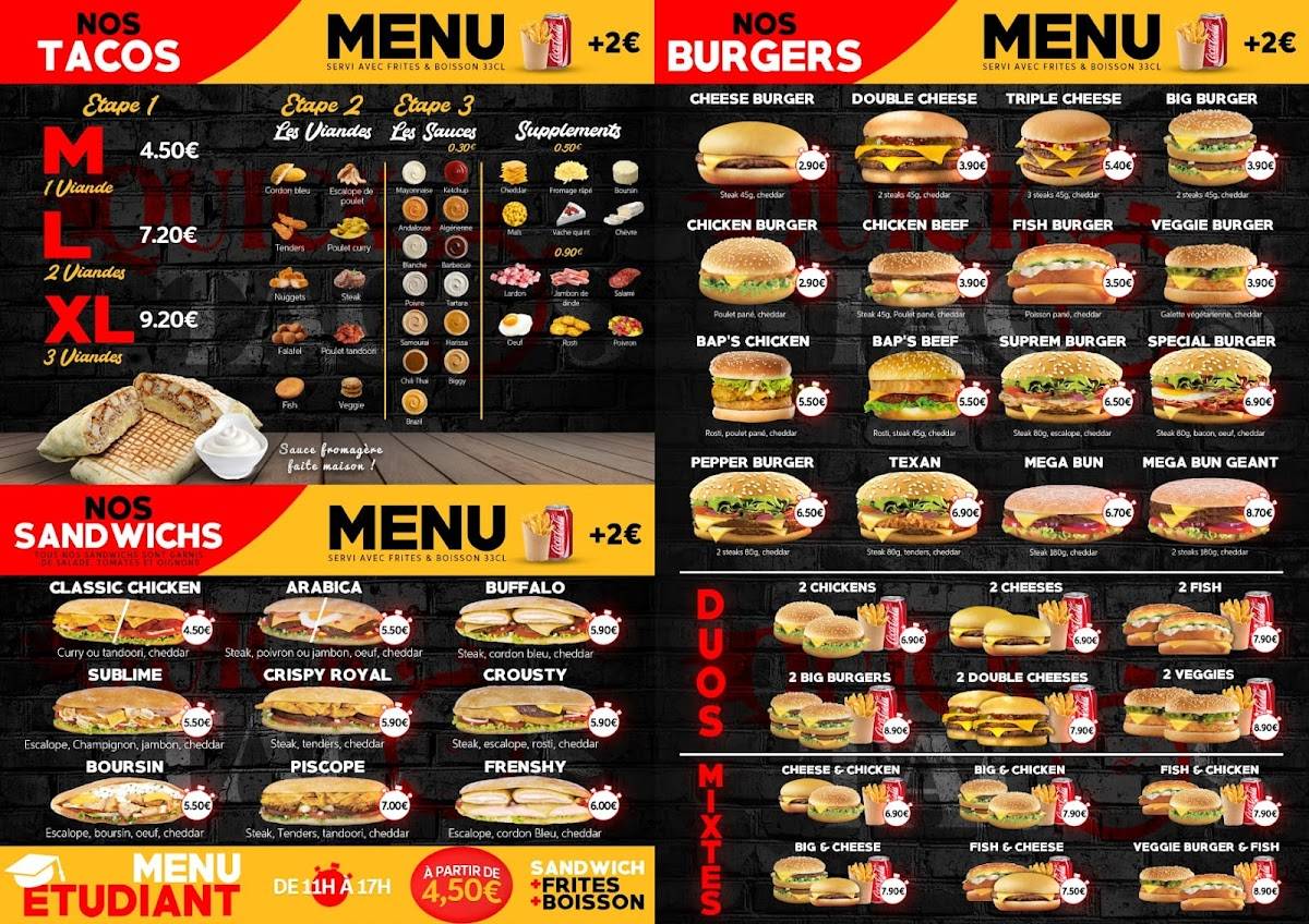 Menu at Quick Tacos, Anderlecht