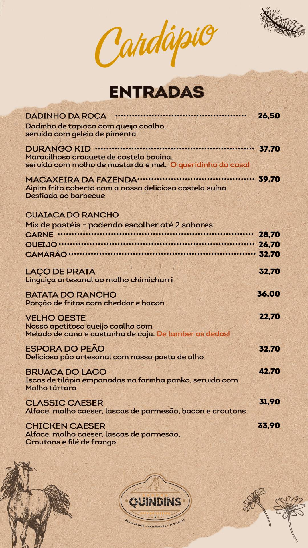 Menu em Rancho Quindins restaurante, Paty do Alferes