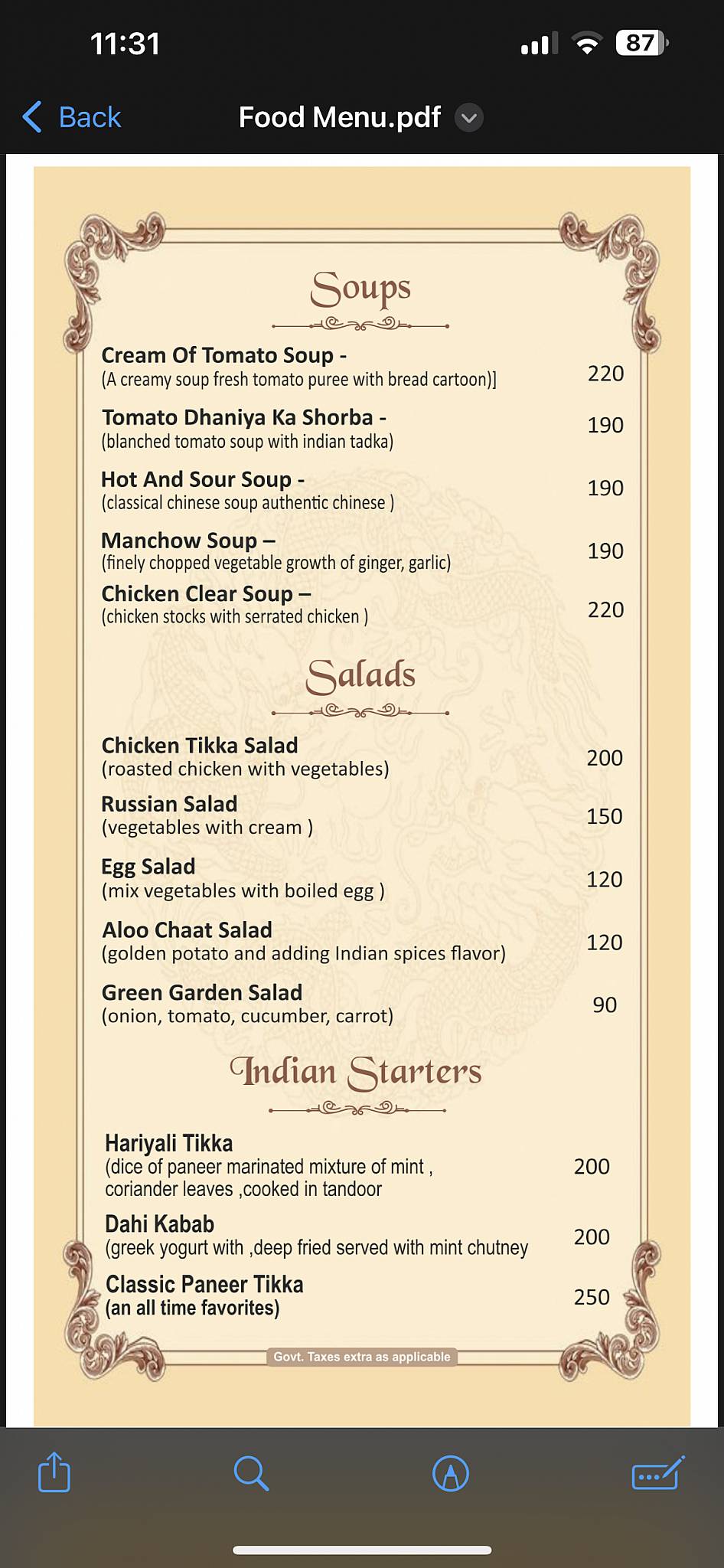 Menu at Re Kitchen And MRP Bar, Jaipur