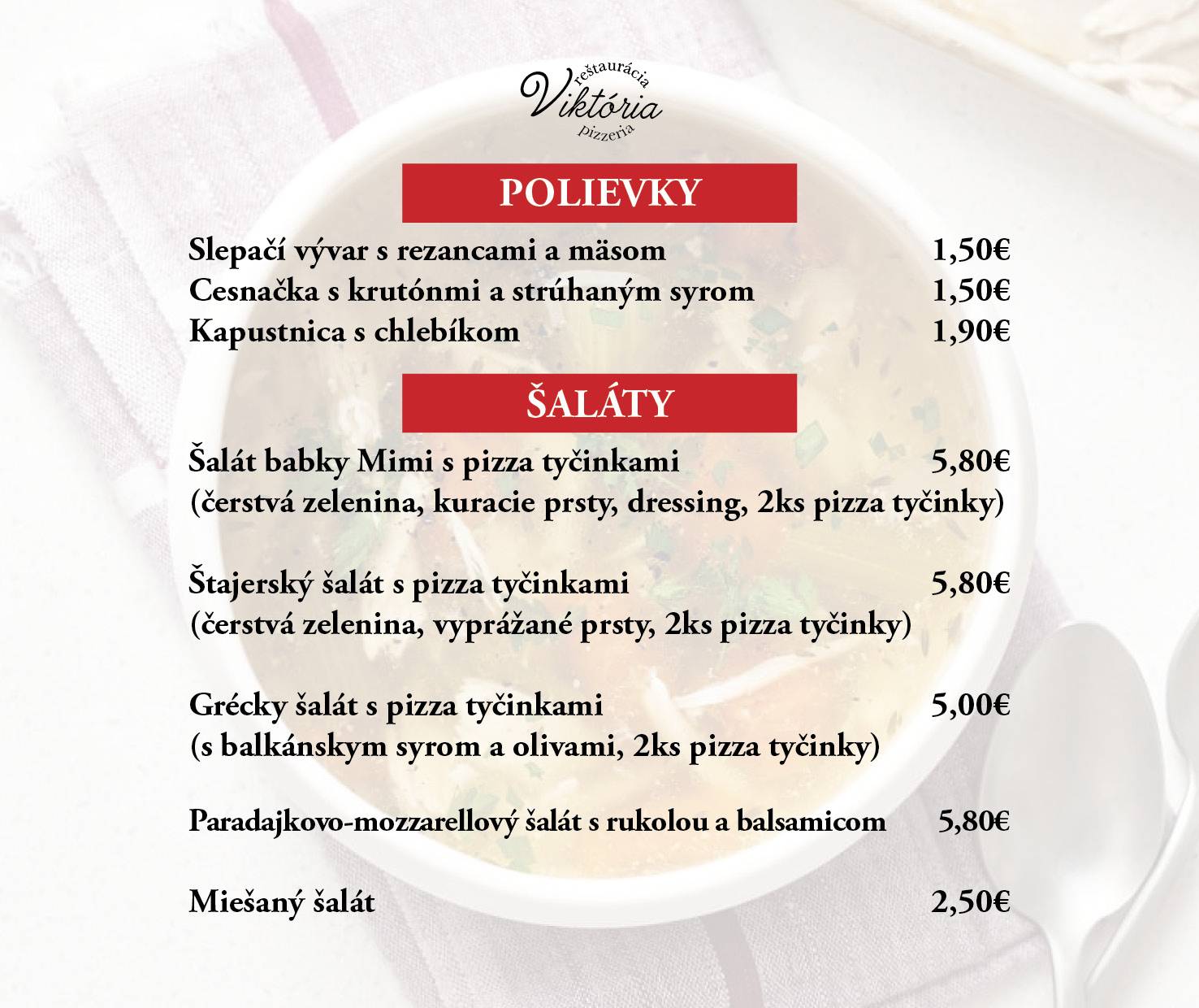 Speisekarte von Reštaurácia Viktória restaurant, Bernolákovo
