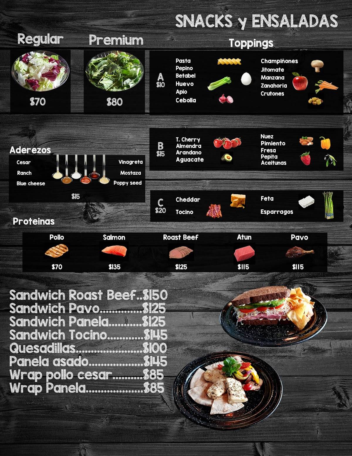 Menu at Real Food Huayacan restaurant, Cancún