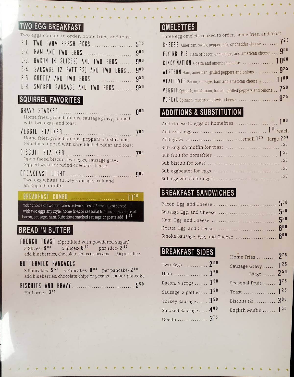 Menu at Red Squirrel Harrison restaurant, Harrison
