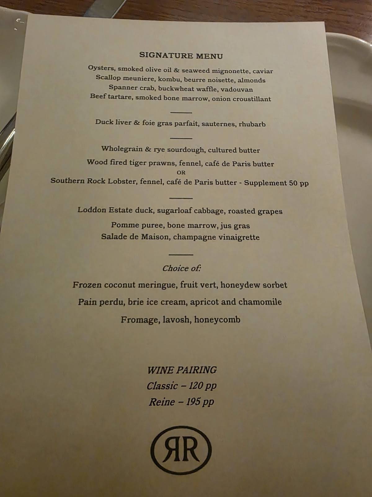 Menu at Reine & La Rue restaurant, Melbourne