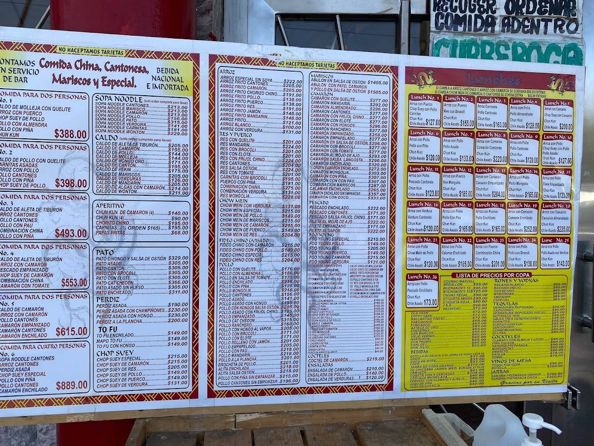 Carta de Restaurant Cat Cheoon, Tijuana, Blvd. Insurgentes 11