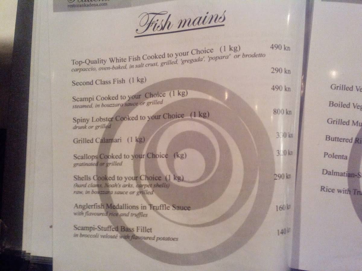 Menu at Restaurant Kadena, Split