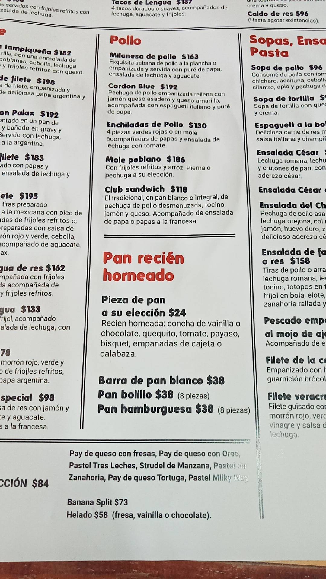 Carta de Restaurant Palax, Monterrey, Av. Francisco I. Madero 717