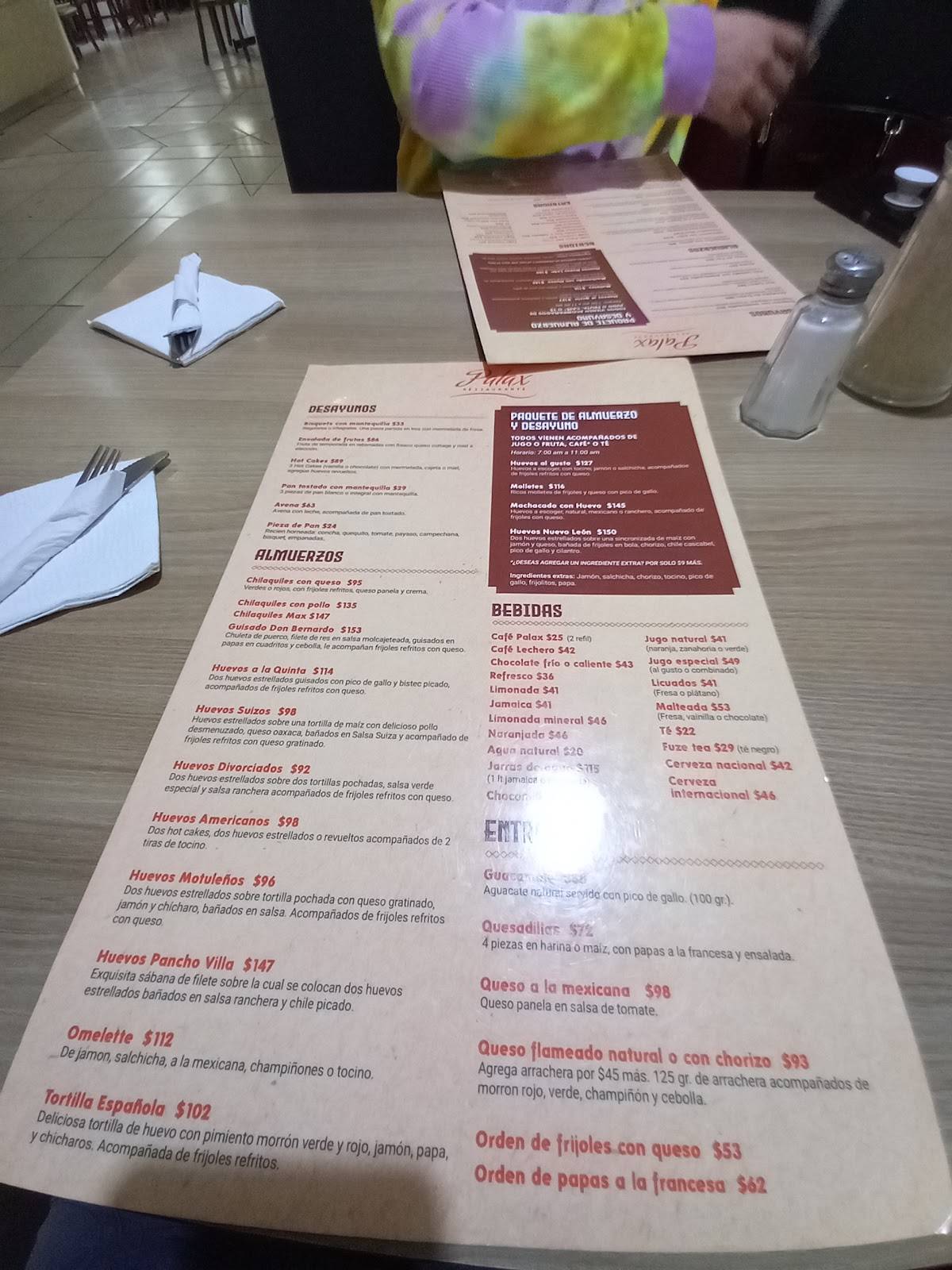 Carta de Restaurant Palax, Monterrey, Av. Francisco I. Madero 717