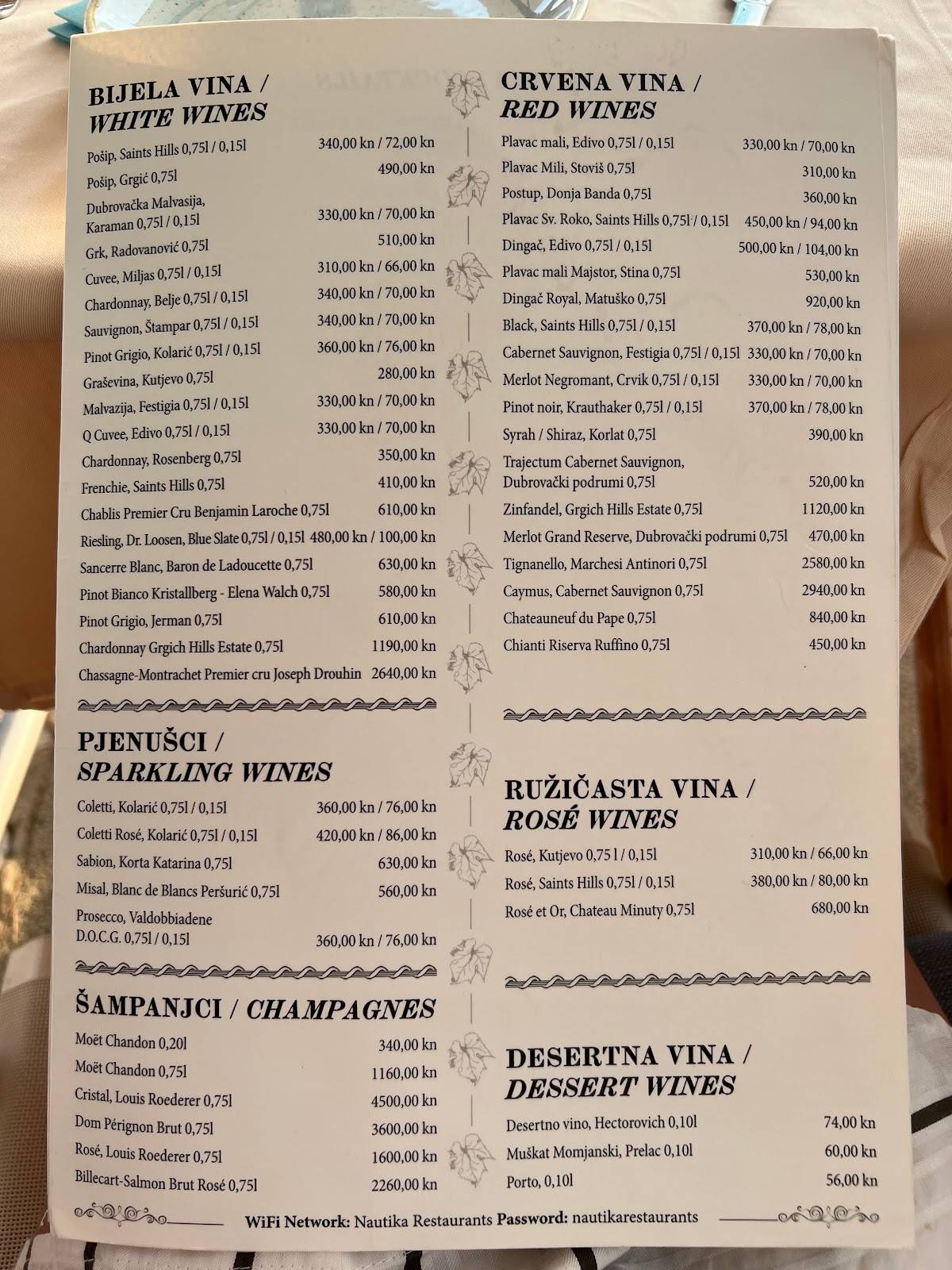 Menu at Restaurant Panorama, Dubrovnik, Srđ ul. 3