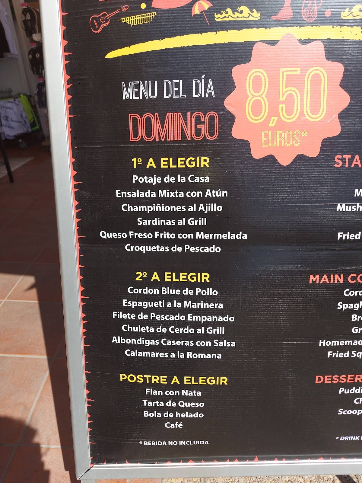 Menu at Restaurante Típico Español, Playa Blanca