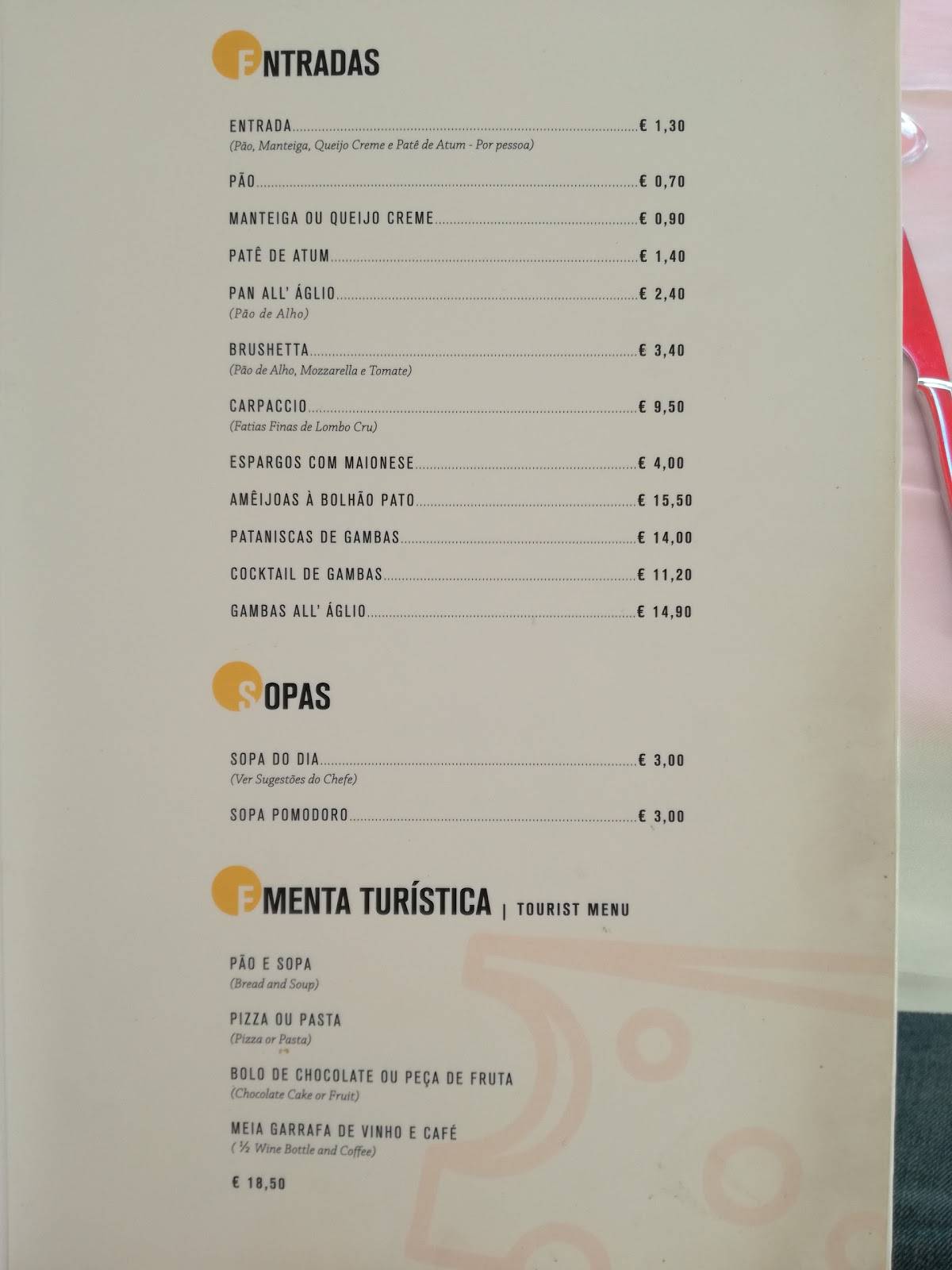 Menu em Restaurante Varanda Da Barra, Porto