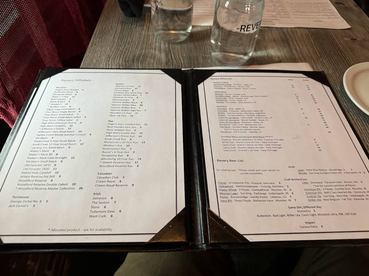 Menu at Revery restaurant, Greenwood