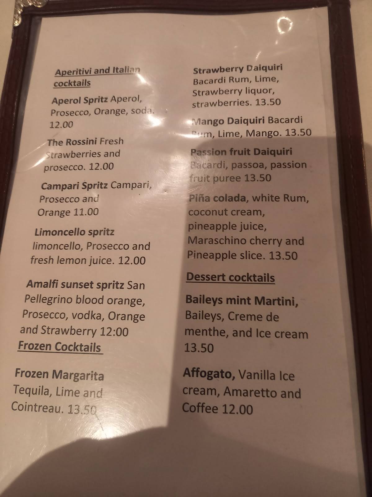 Menu at Ristorante Rossini restaurant, Cork