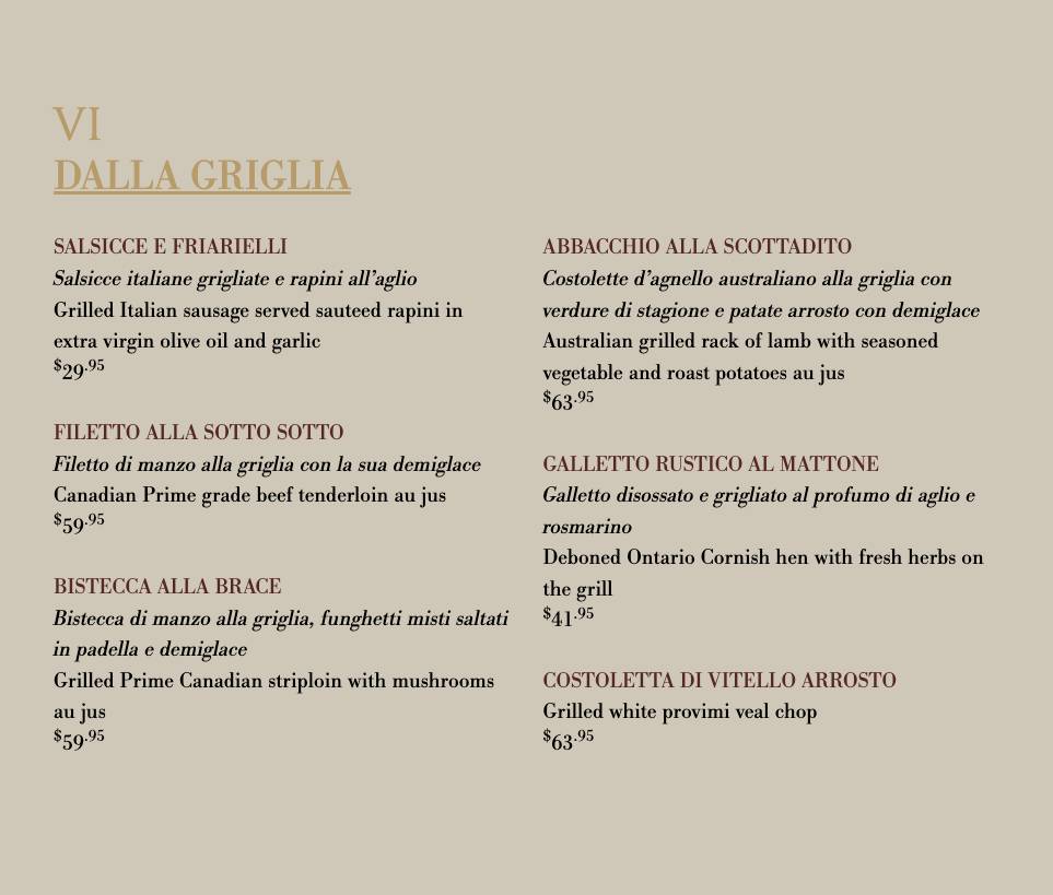 Menu at Ristorante Sotto Sotto restaurant, Toronto