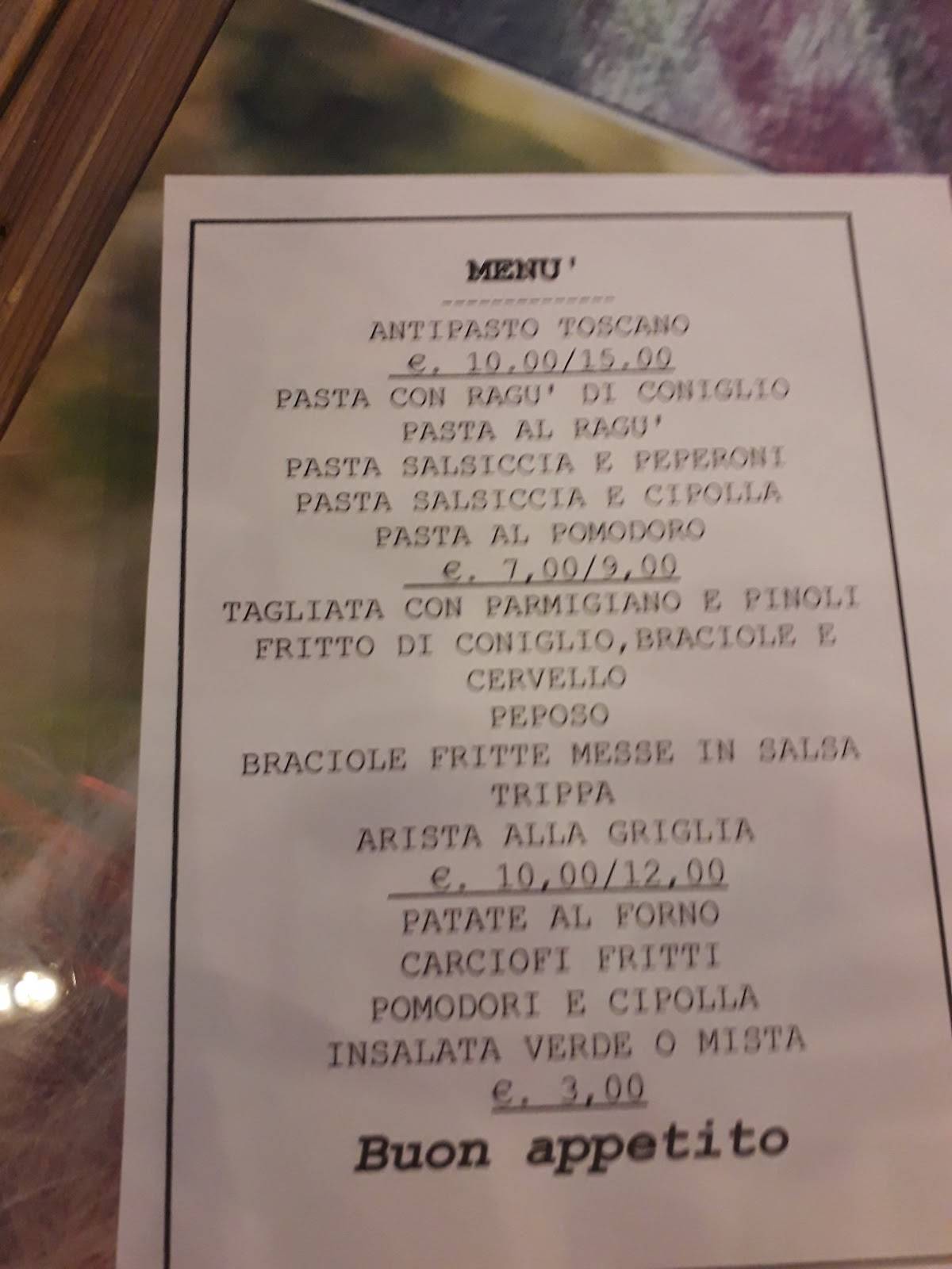 Speisekarte von Ristoro Da Nello restaurant, Lajatico