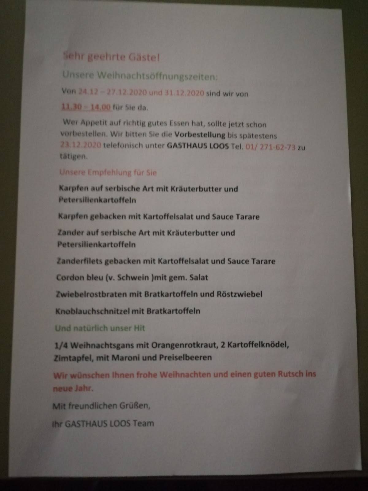 Speisekarte von Roman Loos Gastronomiebetriebe restaurant, Wien