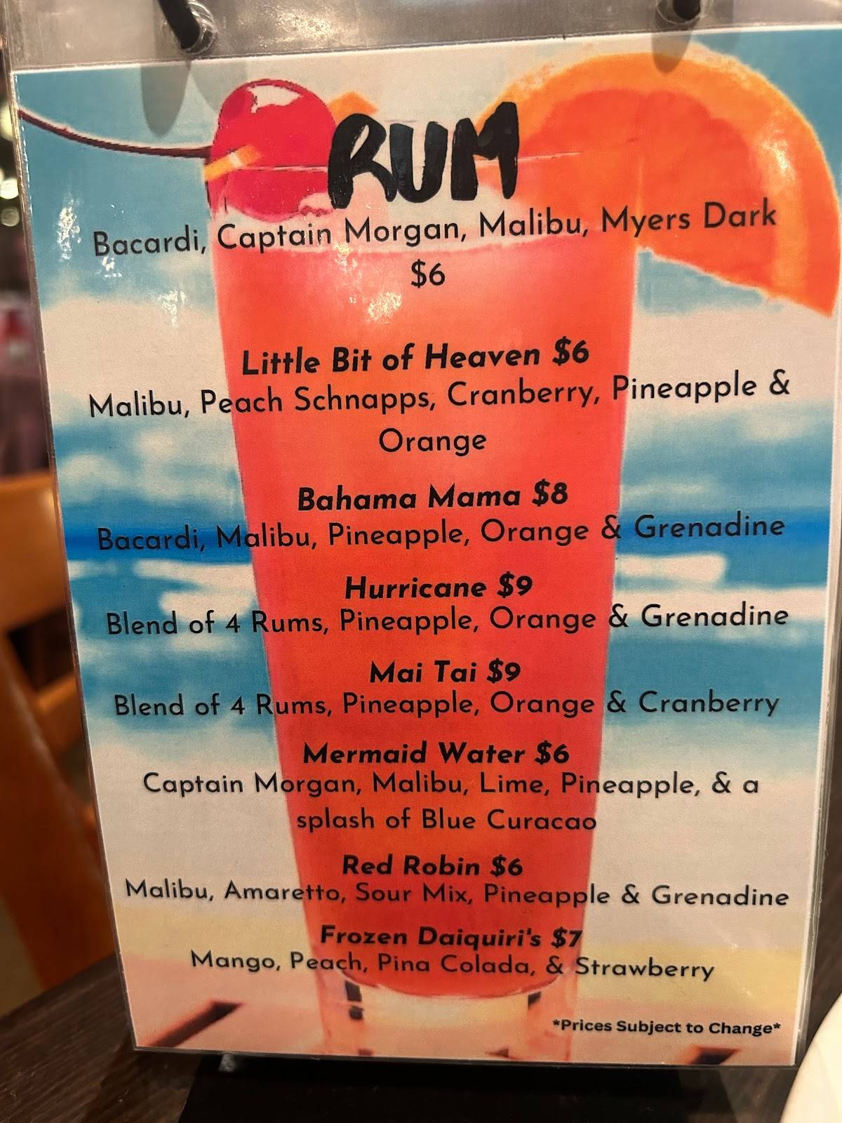 Menu at Rusty's Riverfront Grill restaurant, Vicksburg