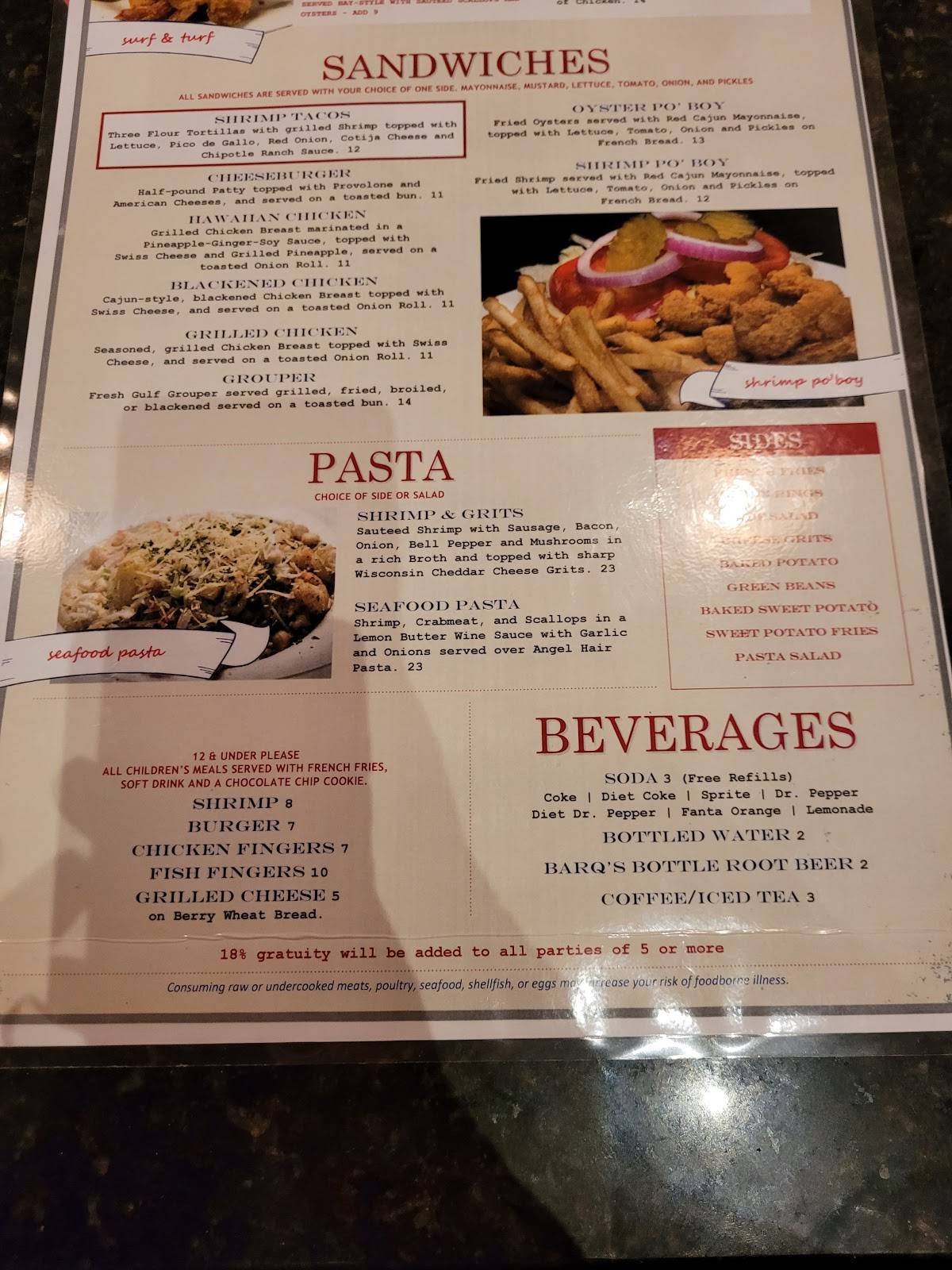 Menu at Rusty's Riverfront Grill restaurant, Vicksburg