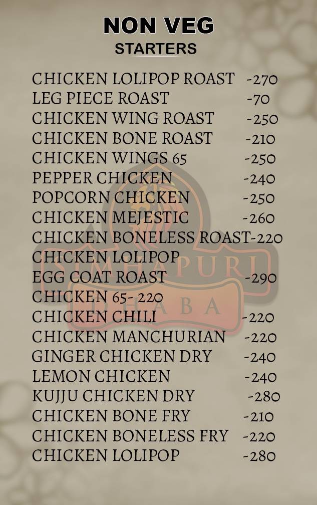 Menu at SIMHAPURI FAMILY DHABA, Nellore, F236+X7X