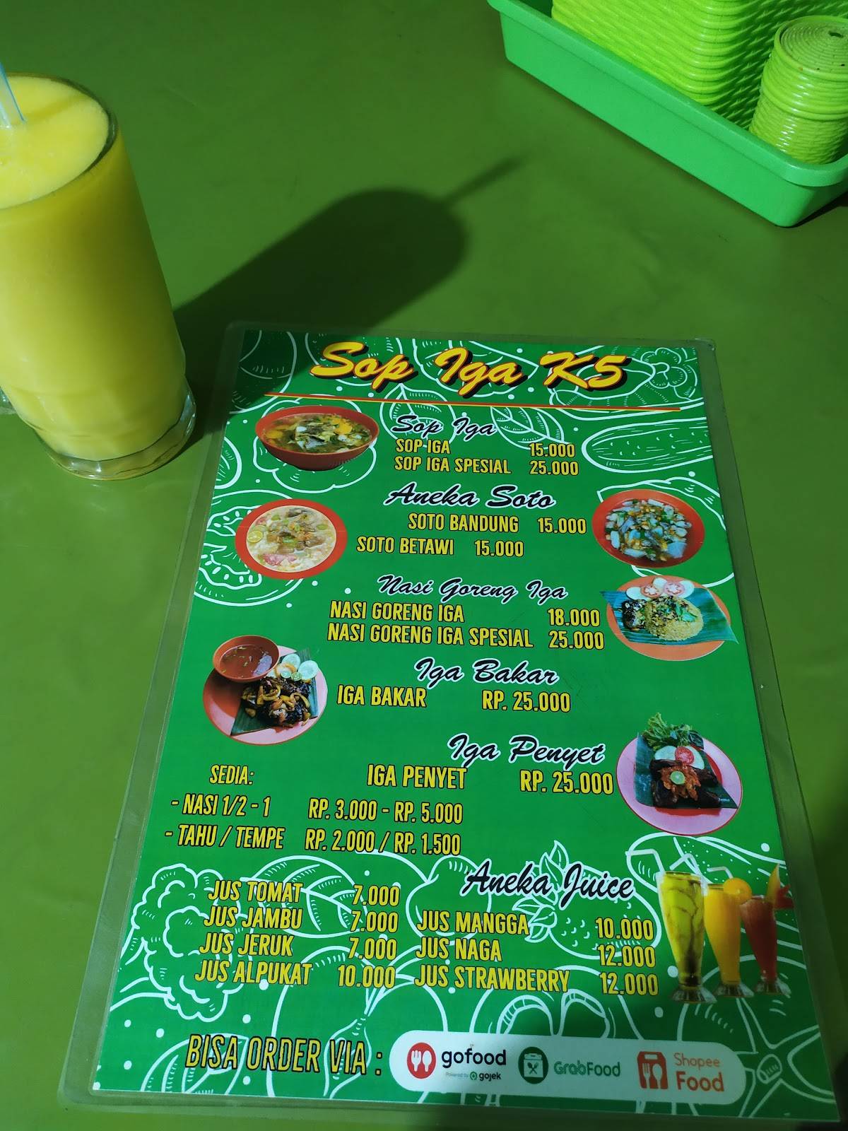 Carta del restaurante SOP IGA K5, Bandung