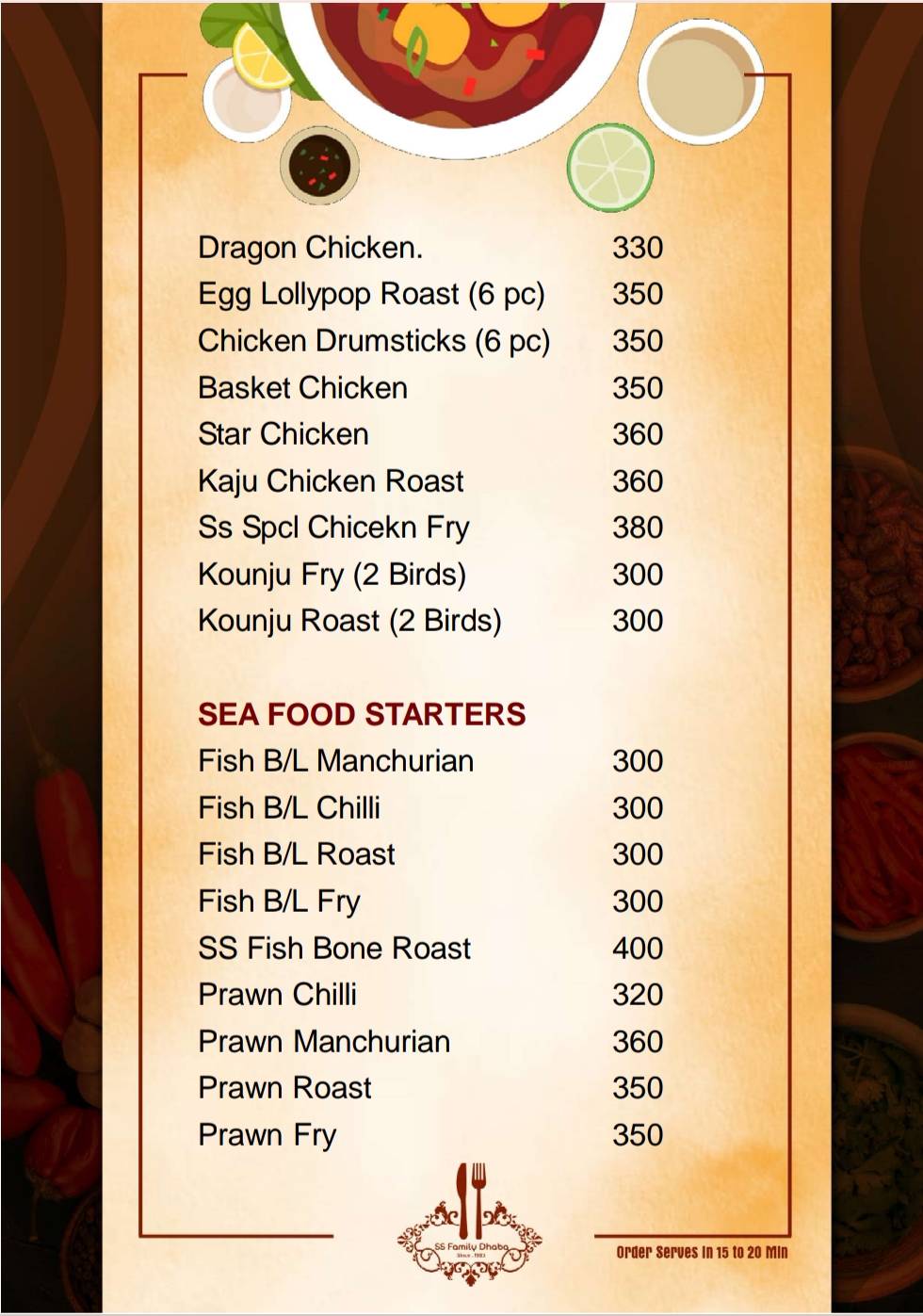 Menu at SS FAMILY DHABA, Nellore