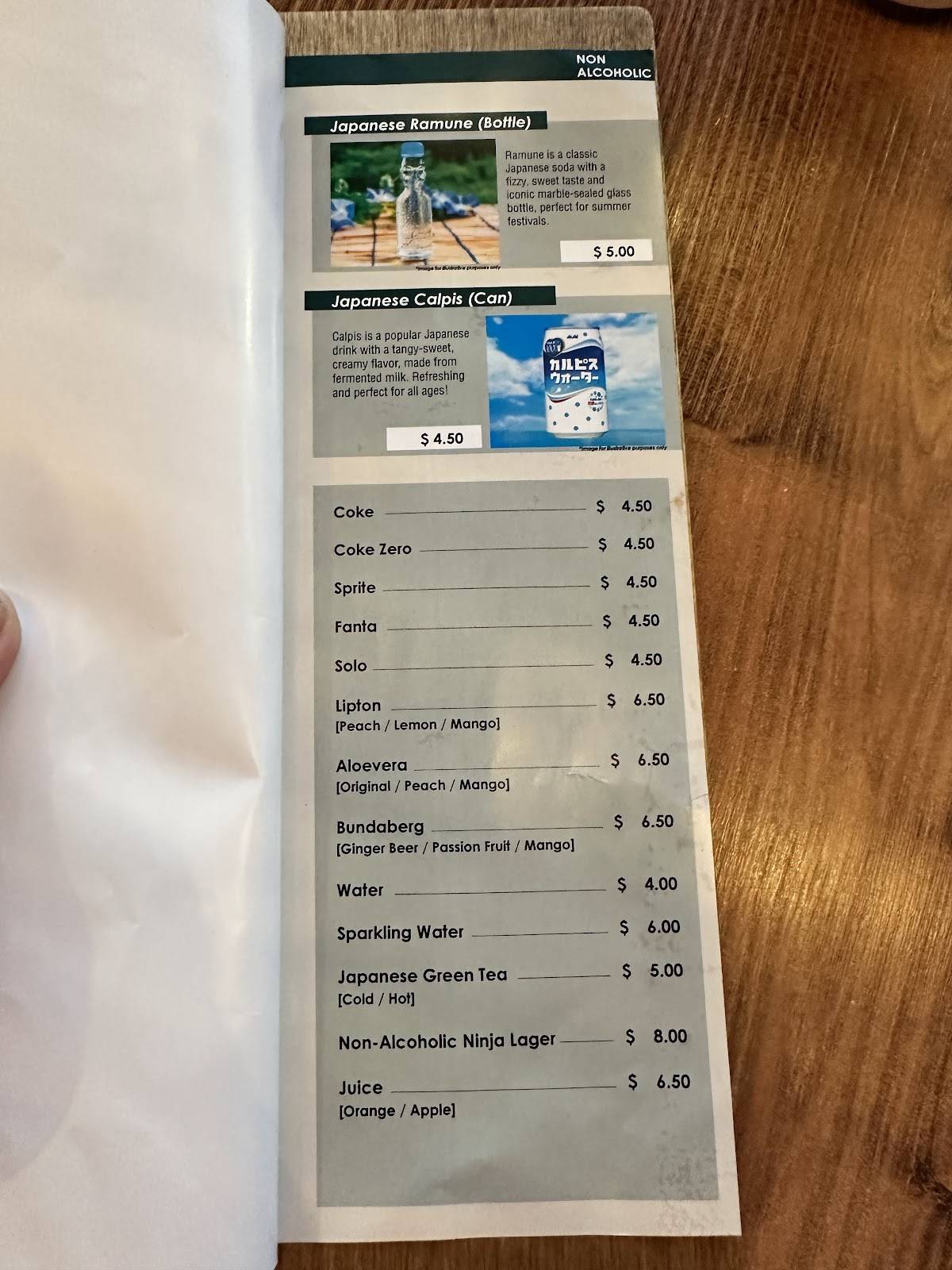 Menu at SUMIMASEN restaurant, Ramsgate