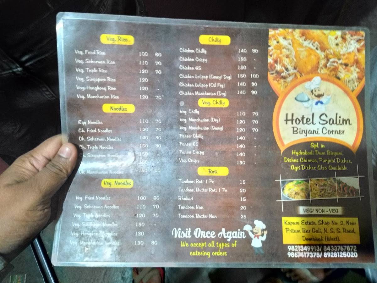 Menu at Salim Biryani, Dombivli, Gopi Mall Chowk