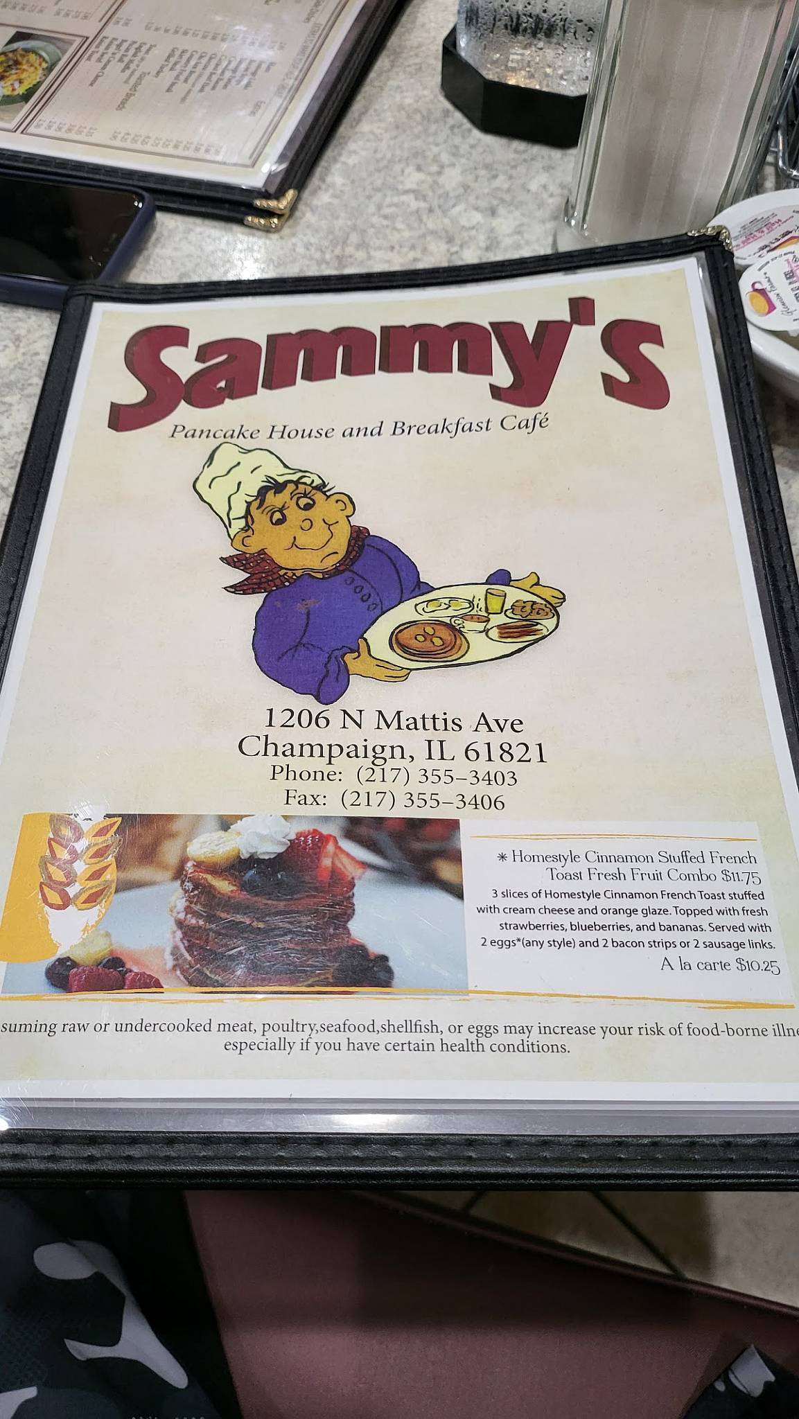 Menu at Sammy's Pancake House restaurant, Champaign