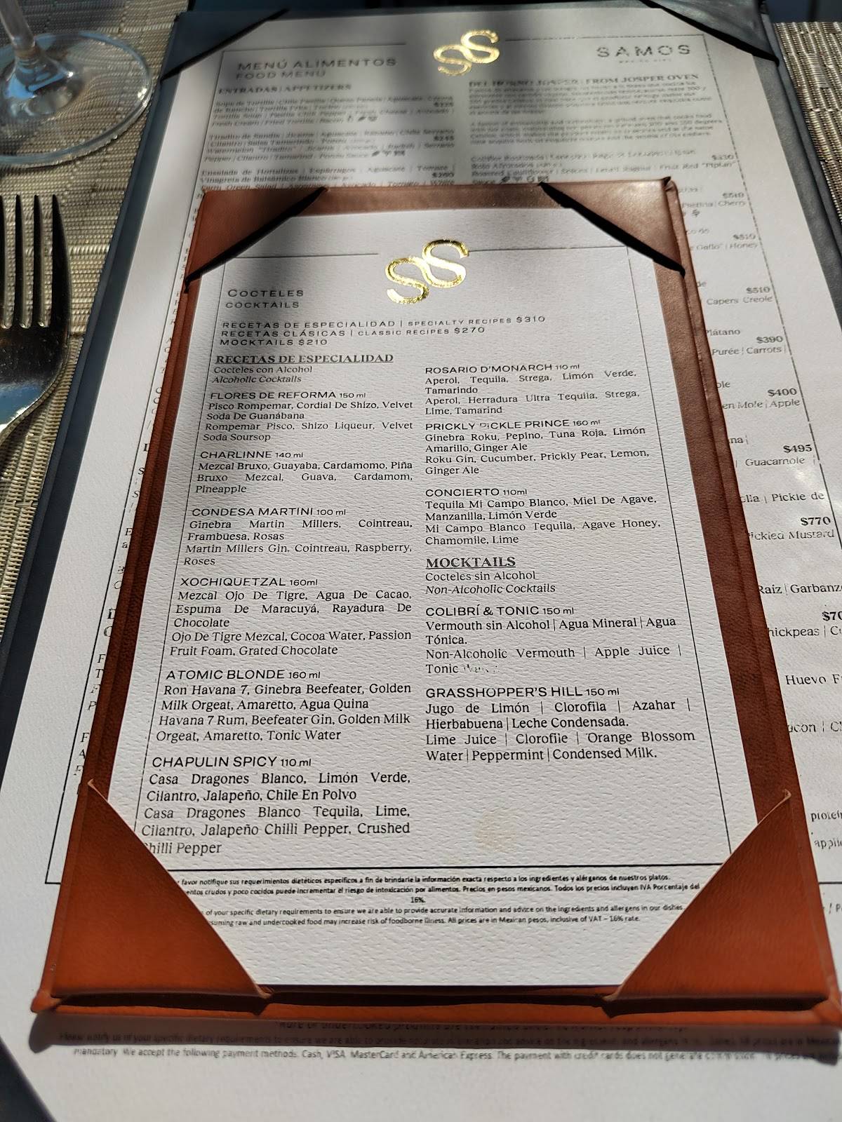 Carta del restaurante SAMOS - The Ritz Carlton México City, Ciudad del ...