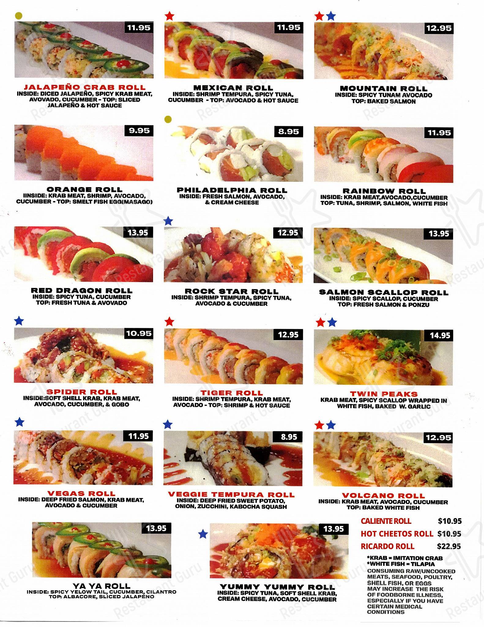 Menu at Samurai Sushi Bar, Hanford