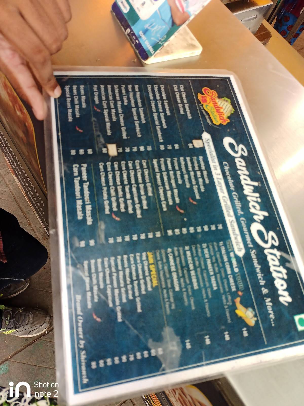 Menu at Sandwich Station, Pune, ganpati chowk