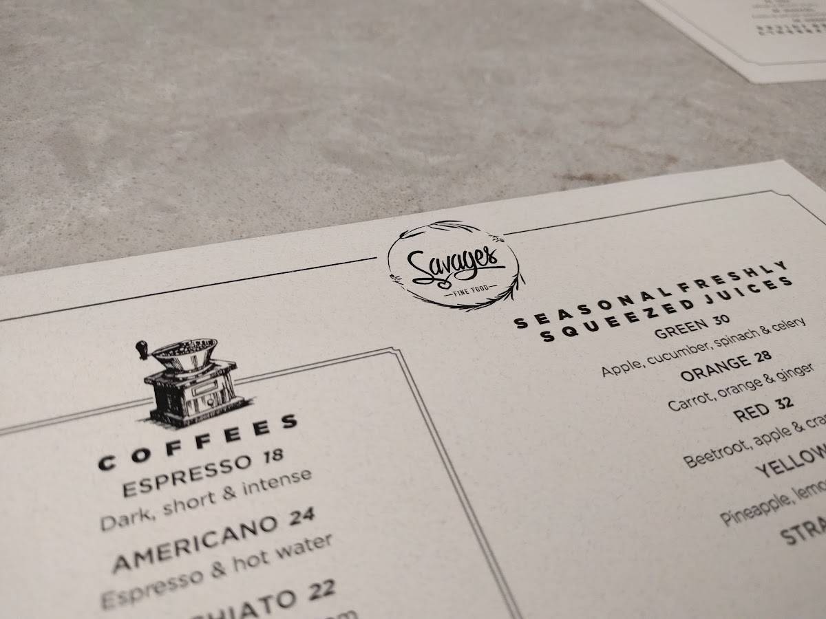 Menu at Savages Fine Food restaurant, Port Elizabeth