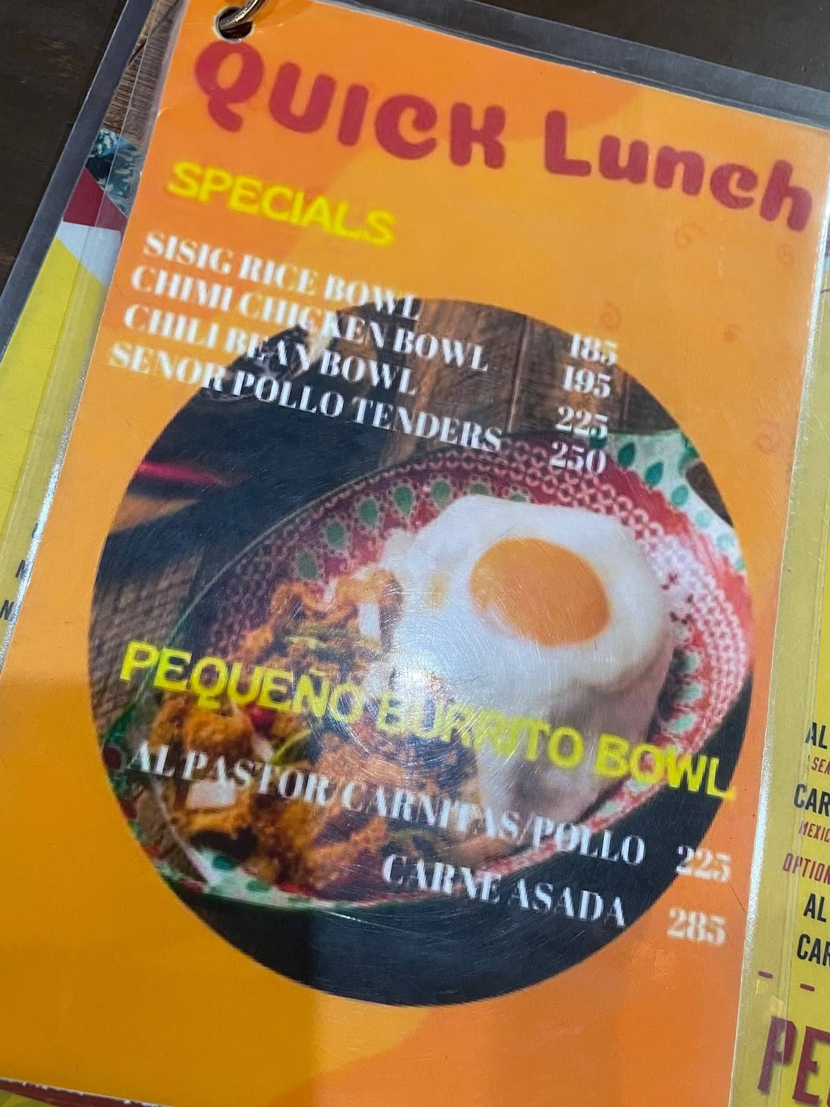 Menu at Señor Pollo restaurant, Pasig