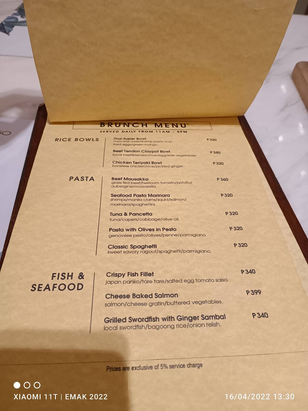 Menu at Sentro 1850 restaurant, Cagayan de Oro