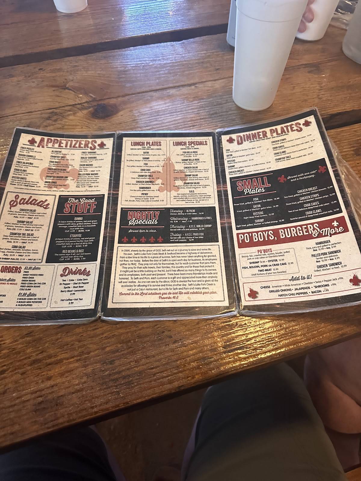 Menu at Seth's Lake Fork Creek restaurant, Quitman, TX-37