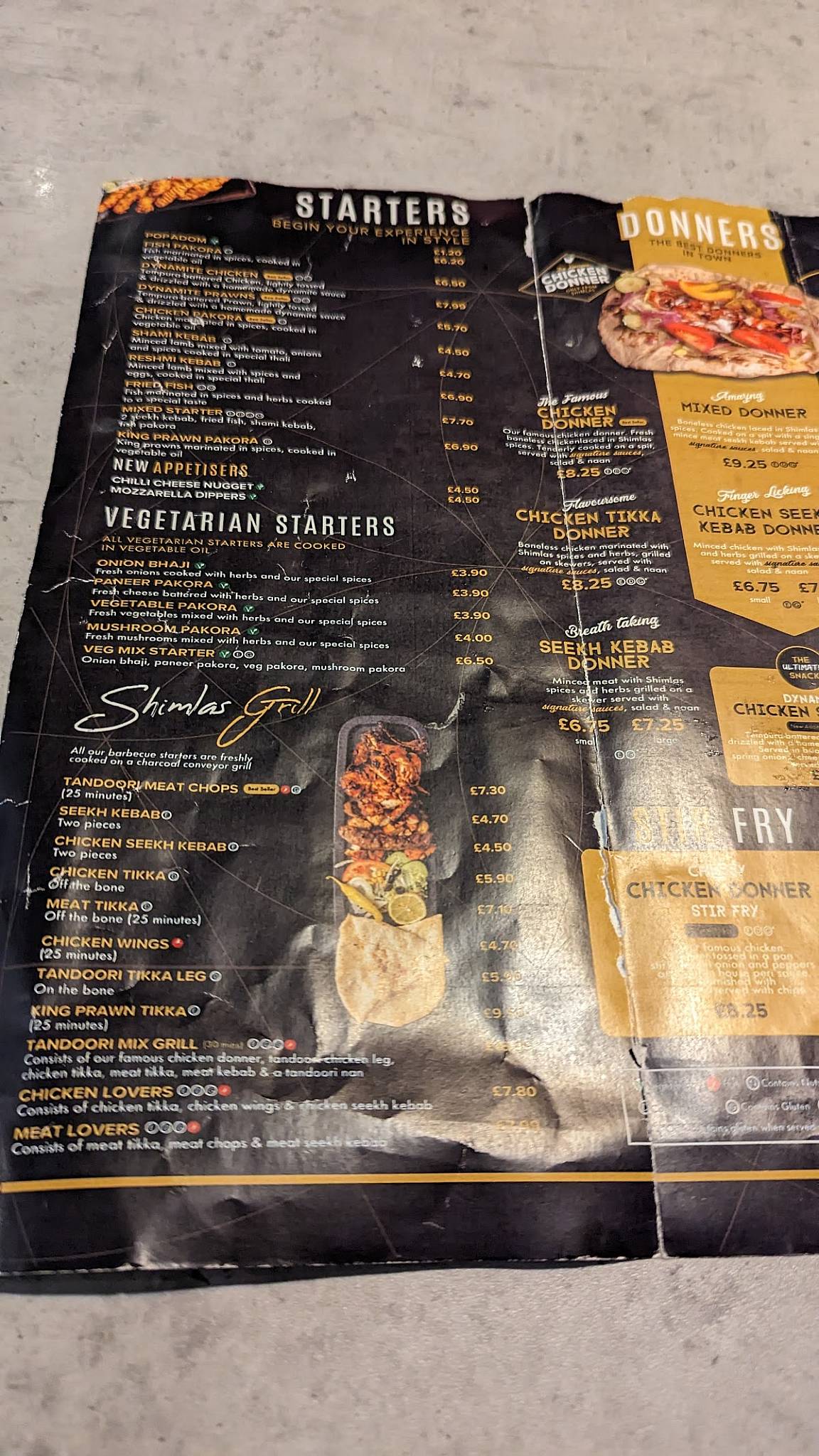 Menu at Shimlas leeds restaurant, Leeds
