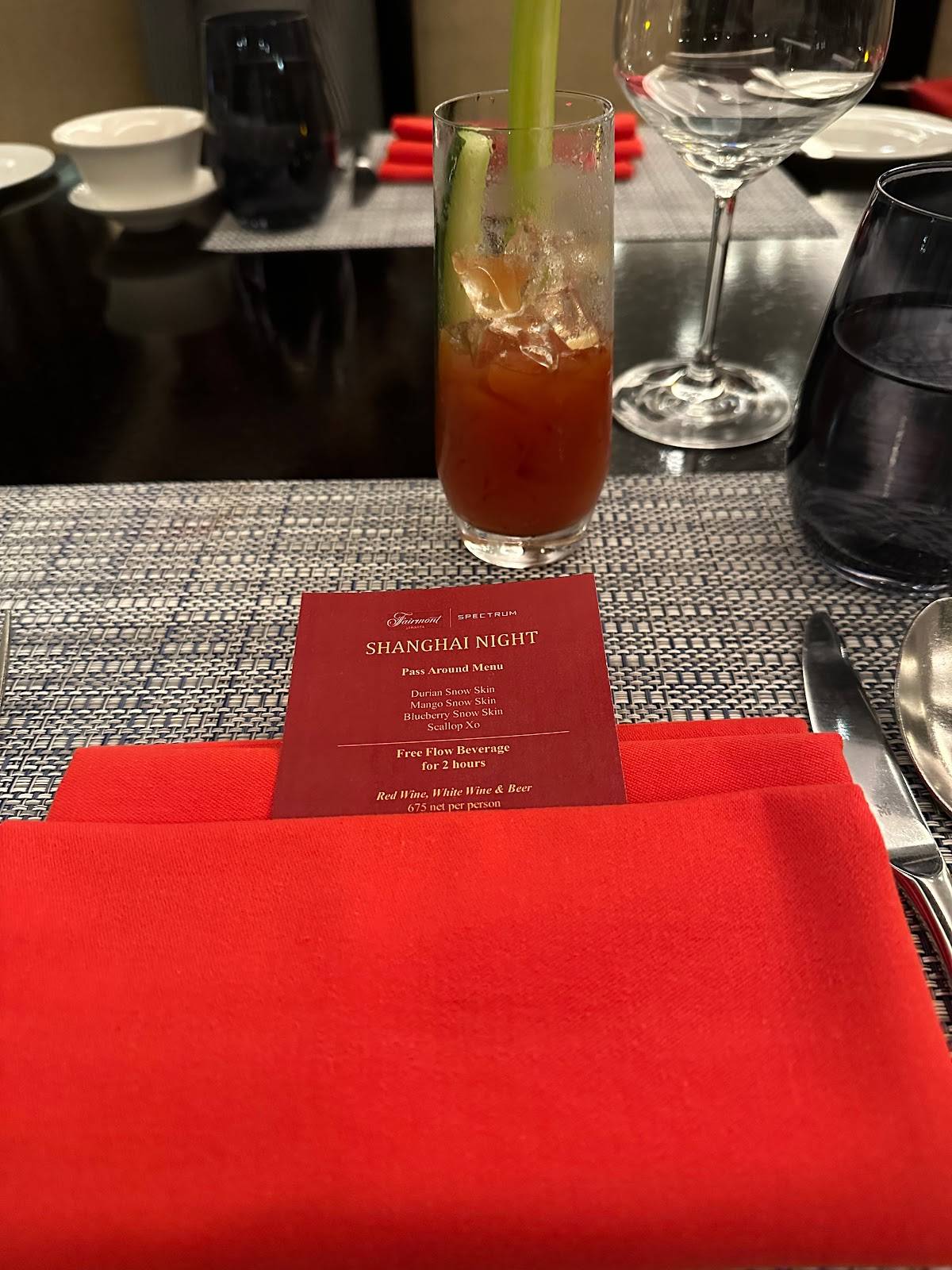 Menu at Spectrum restaurant, Jakarta, Fairmont Jakarta