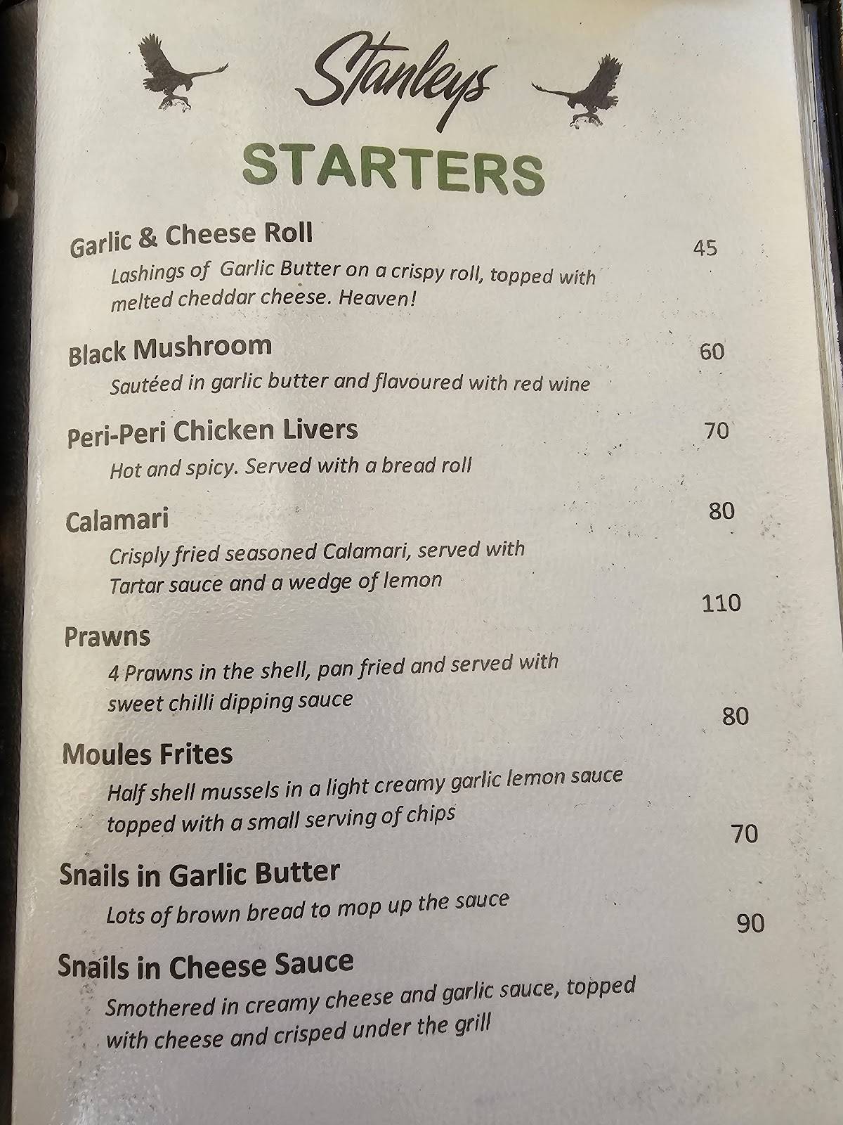 Menu at Stanley's Restaurant & Venue, Kenton-on-Sea