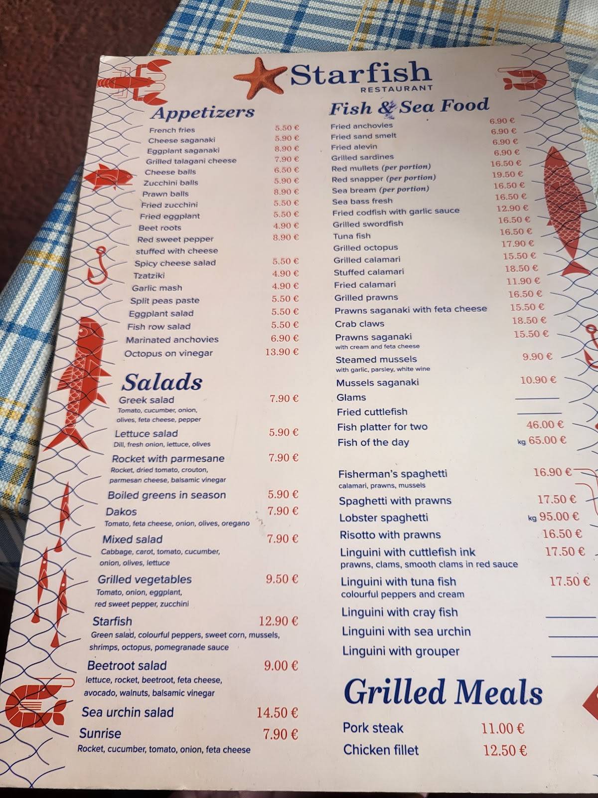Menu at Starfish Restaurant Piraeus, Pireas