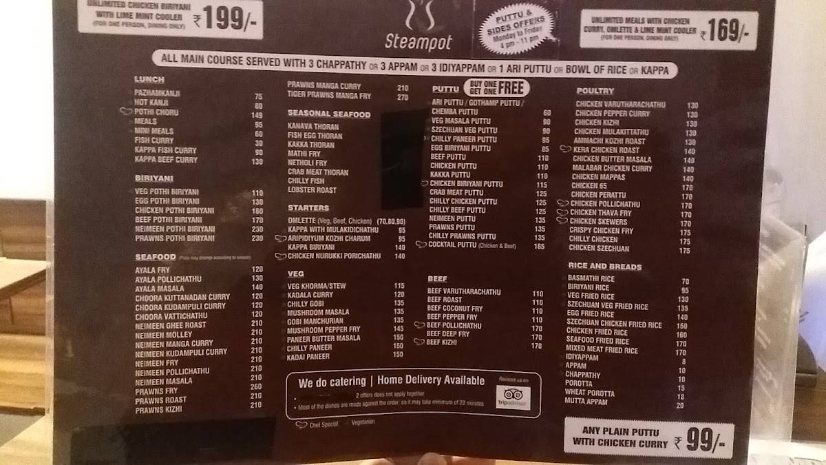 Menu at Steampot Restaurant, Thiruvananthapuram