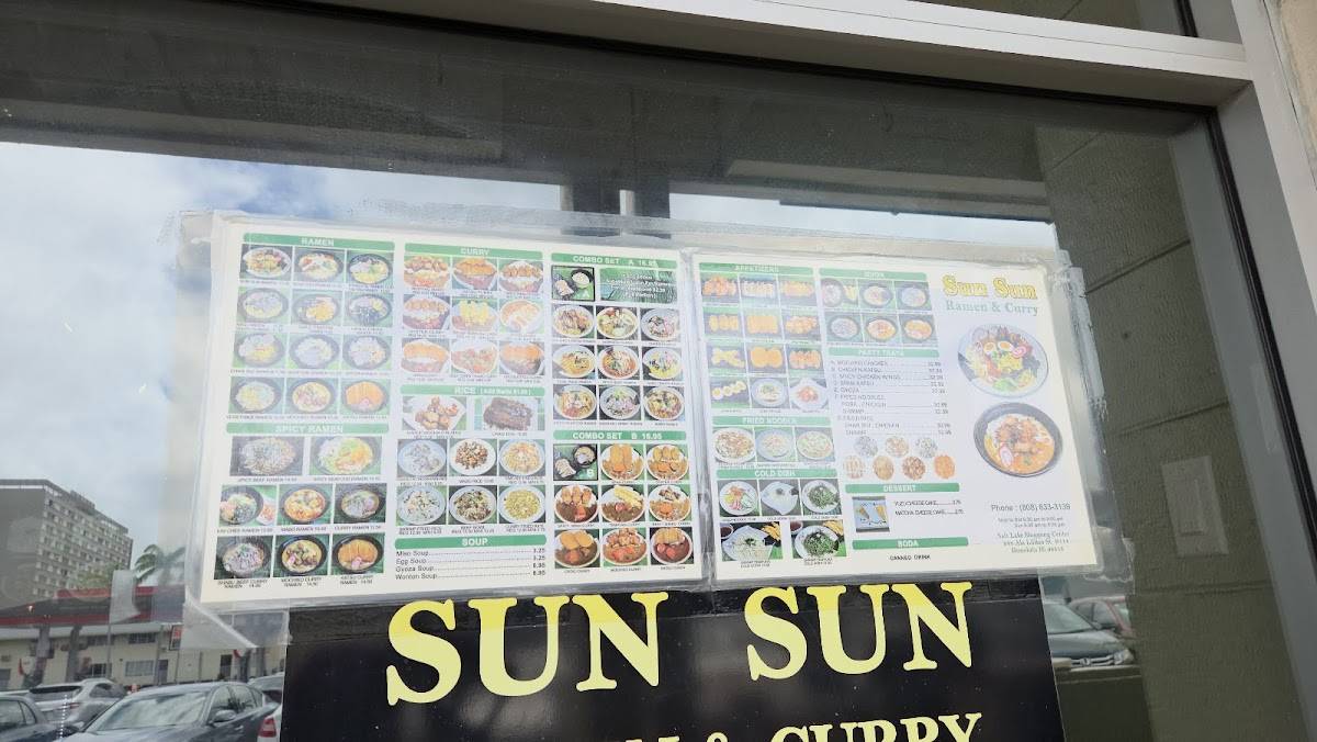 Menu at Sun Sun Ramen and Curry restaurant, Honolulu