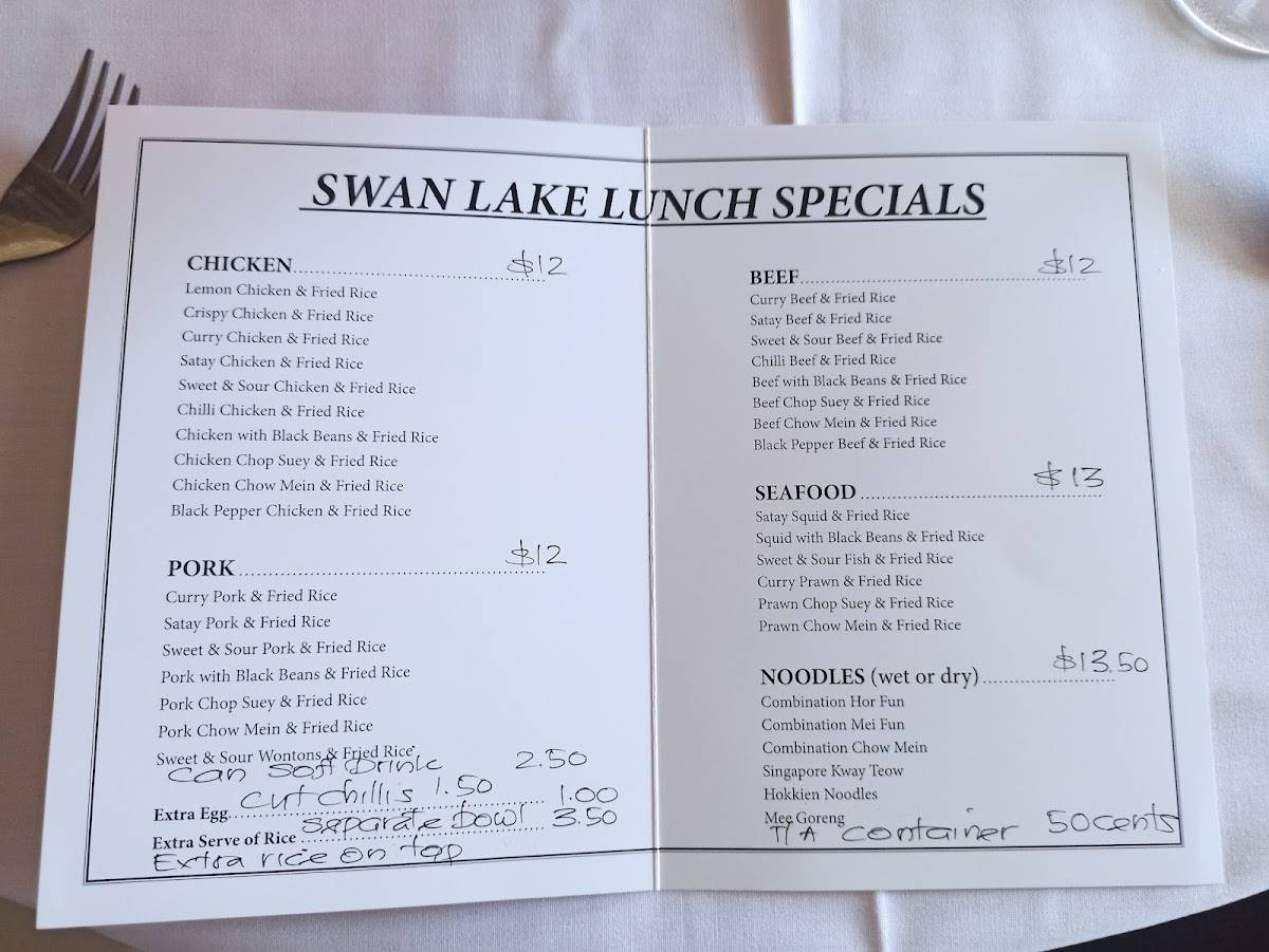 Menu at Swan Lake Chinese Restaurant, Churchlands, Unit 1/3 Flynn St