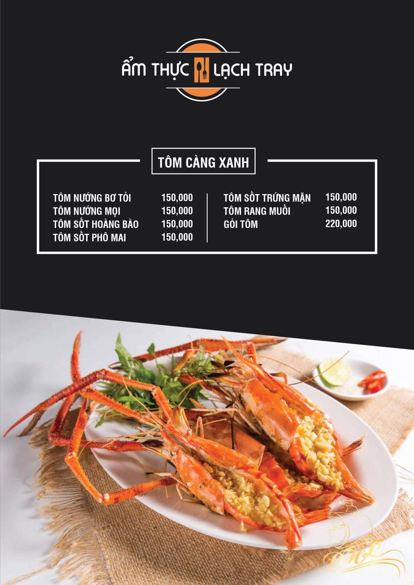 Menu at Nhà hàng Tôm - Lẩu tôm Càng xanh restaurant, Hai Phong