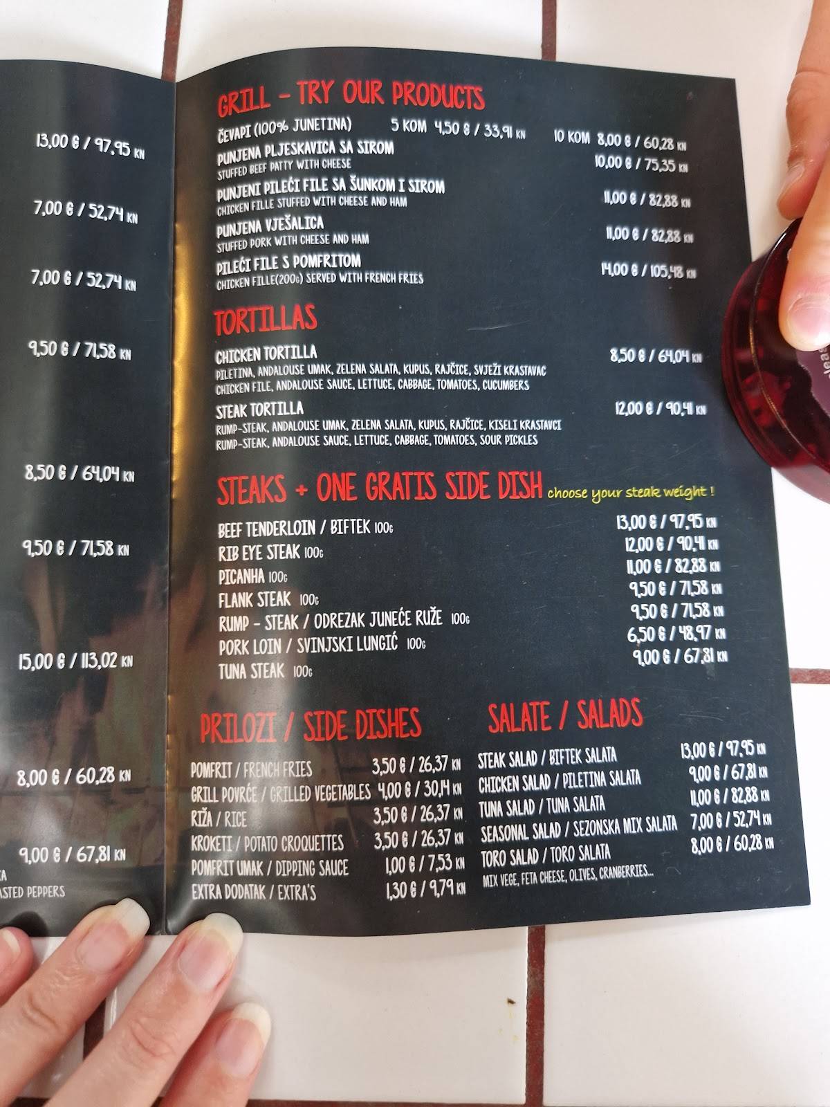 Menu at TORO GRILL BAR, Split