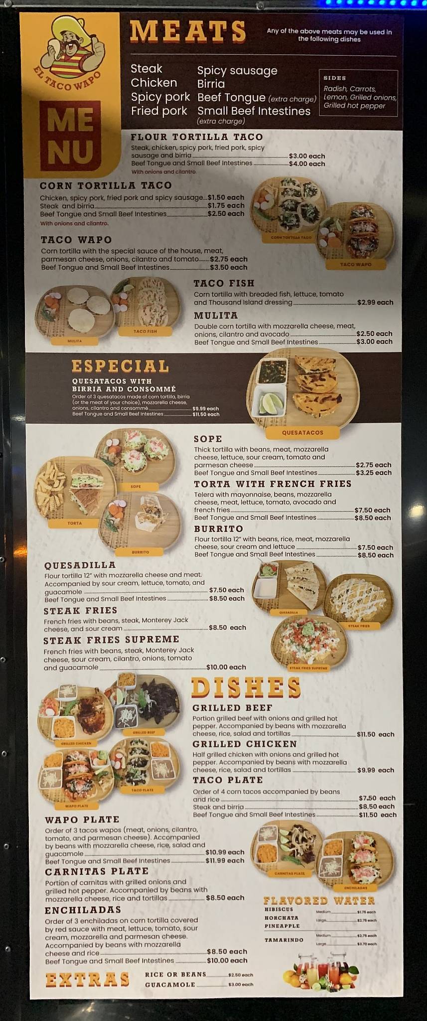 Menu at Taco wapo restaurant, Shelbyville
