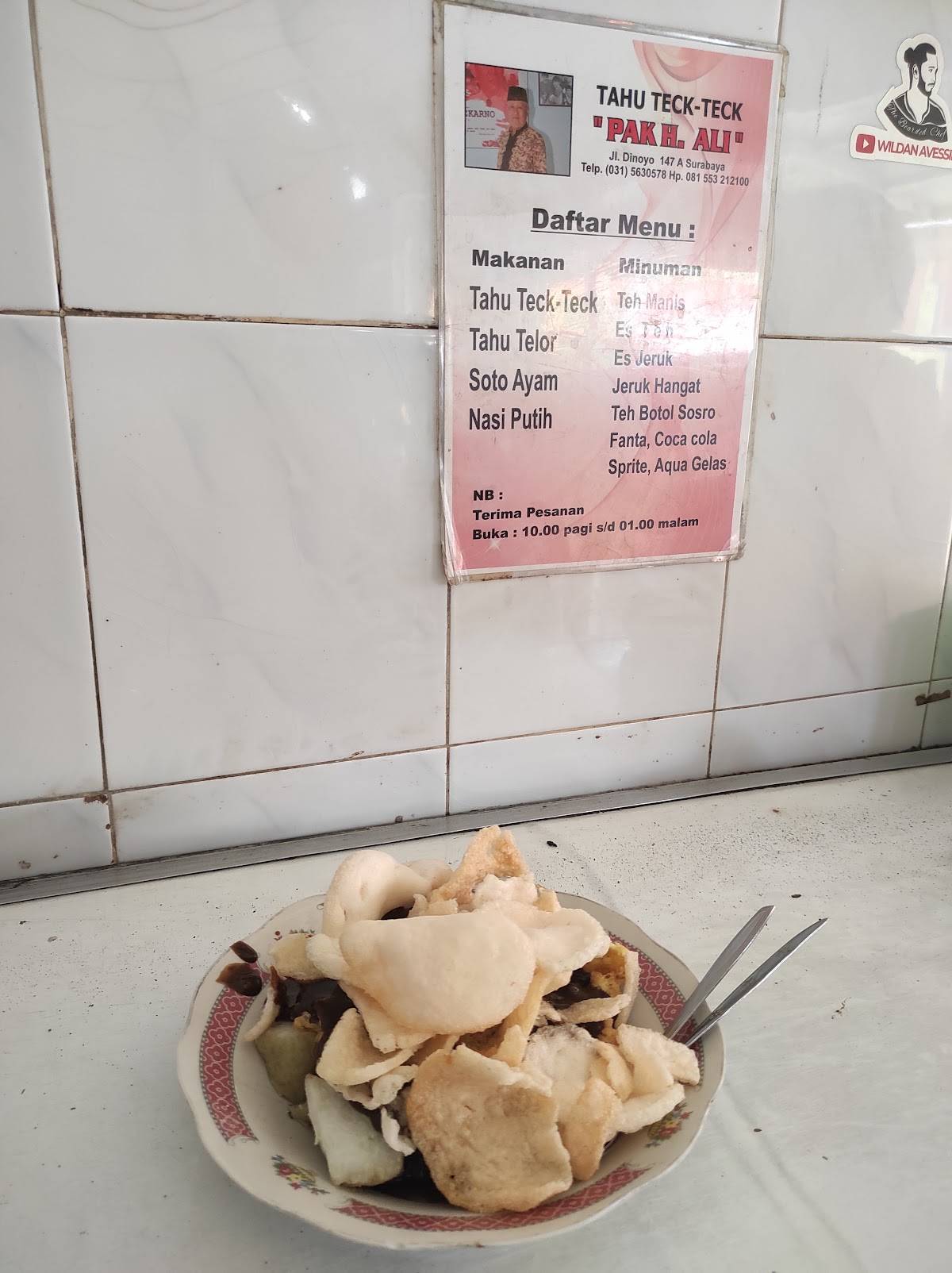 Menu at Tahu Teck Teck Pak H. Ali restaurant, Surabaya